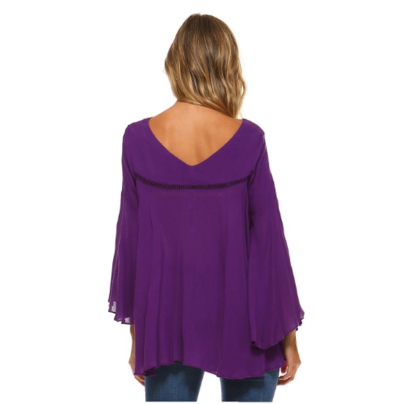 UshopTwo | Tops | Solid Bell Sleeve Top Purple Relaxed Fit | Poshmark
